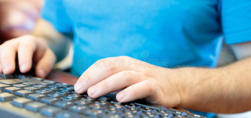 Man is Typing Something on the Keyboard, Close-up of Hands Stock Photo ...