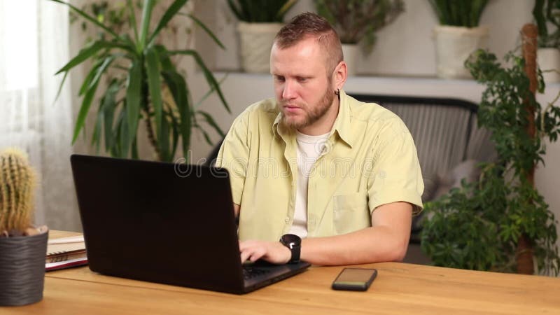 Man Typing Something on Laptop, Working on Computer at Home or Office ...