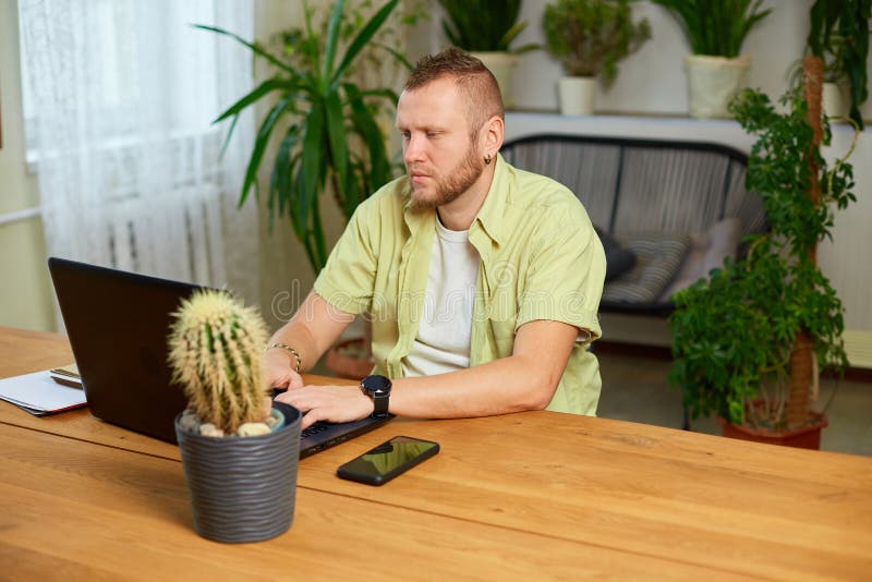 Man Typing Something on Laptop, Working on Computer at Home or Office ...