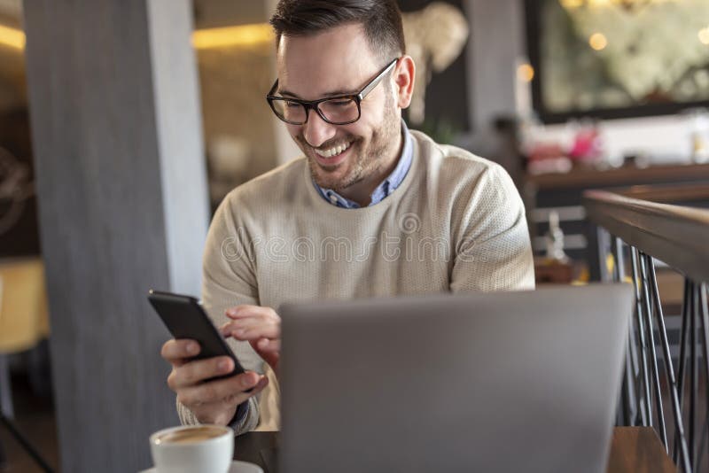 Man typing a text message stock photo. Image of break - 159955788