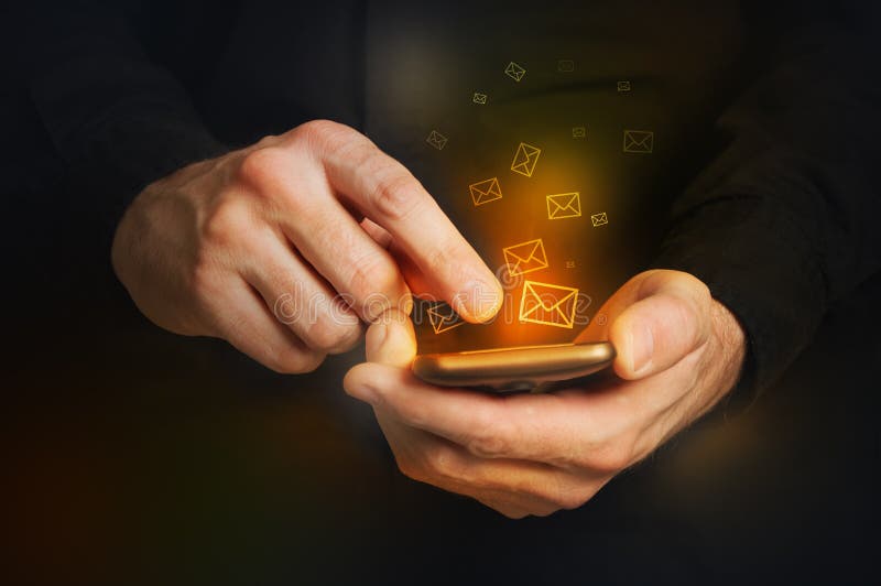Man Typing a Text Message on a Smartphone Stock Photo - Image of cell ...