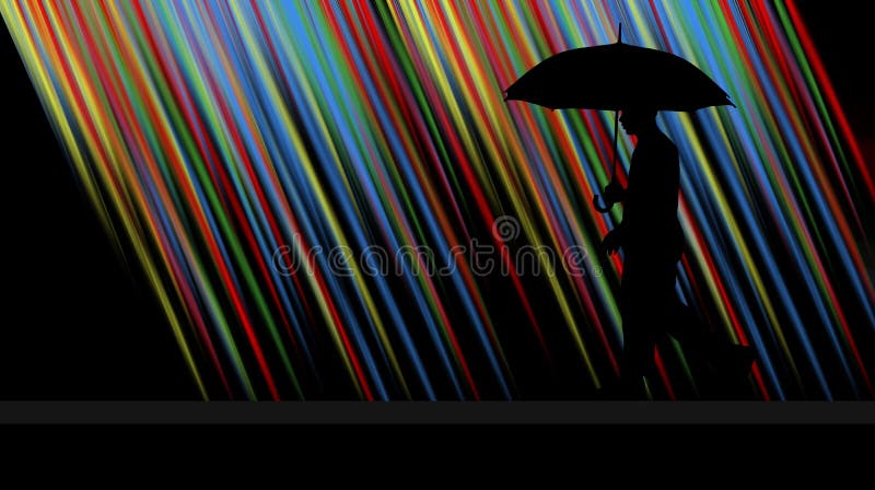 A Man with an Umbrella Walks Past Angled Lines of Bright Colors Stock ...