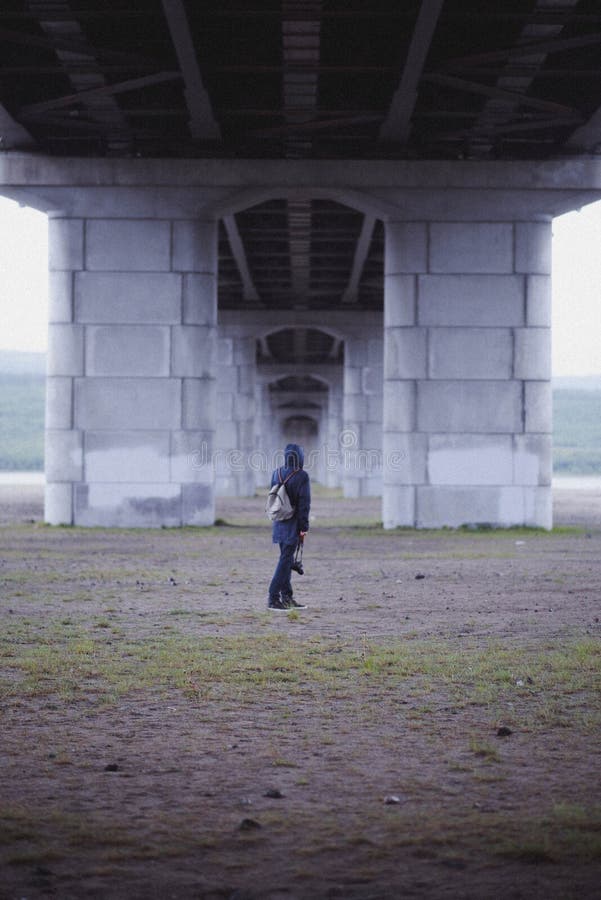 The man under the bridge. stock image. Image of stopped - 124712719