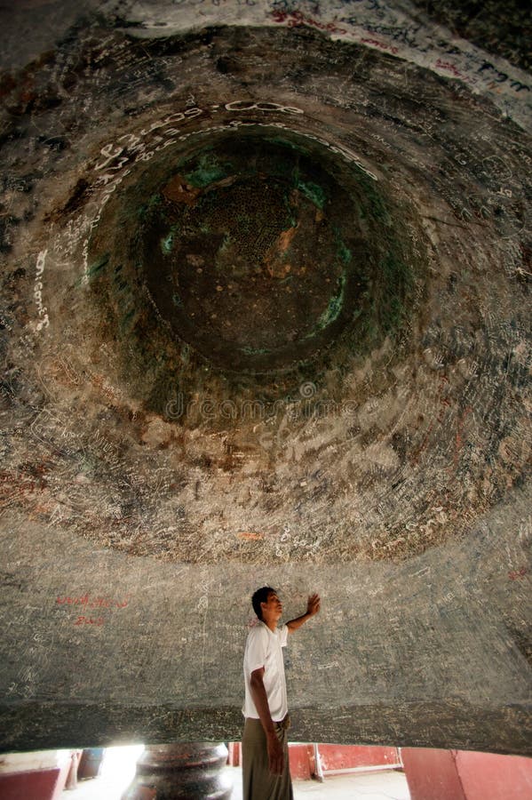 Man Hitting the Mingun Bell in Myanmar. Stock Image - Image of hitting ...