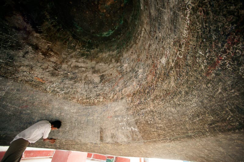 Man Hitting the Mingun Bell in Myanmar. Stock Image - Image of hitting ...