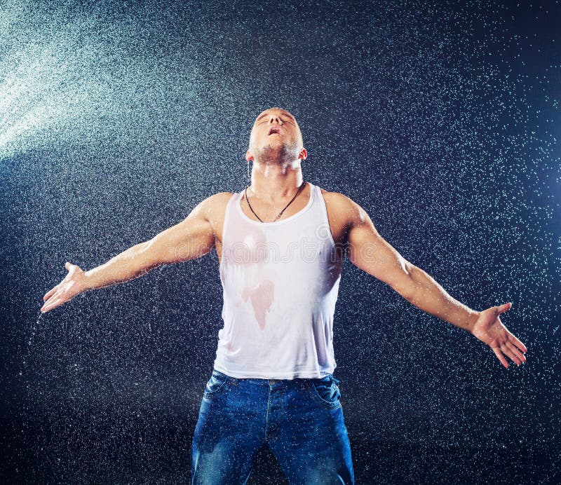 Man under the rain stock photo. Image of beautiful, person - 86112394