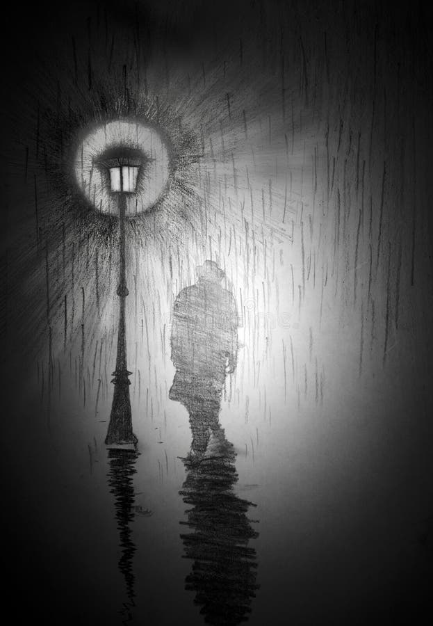 Man under a street lamp stock illustration. Illustration of light ...
