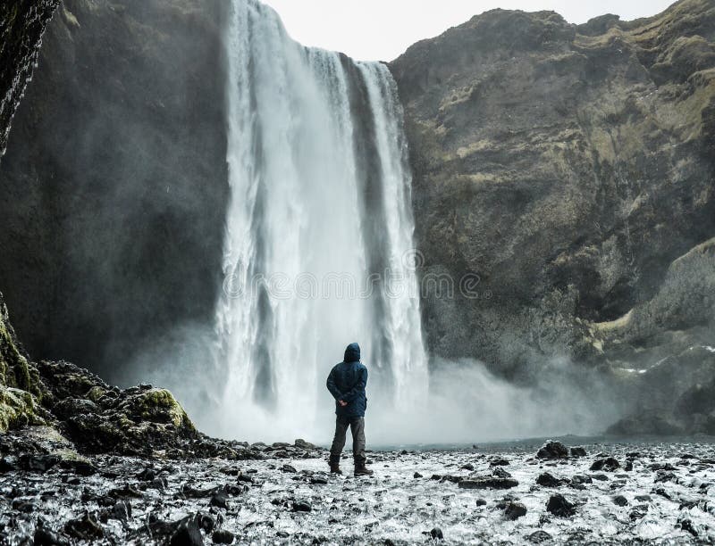 Man Under Waterfall in Iceland, Adventure Photo, Edit Space Stock Image ...