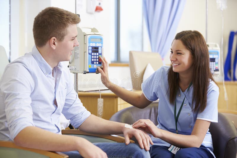 Man Undergoing Chemotherapy with Nurse Stock Photo - Image of woman ...