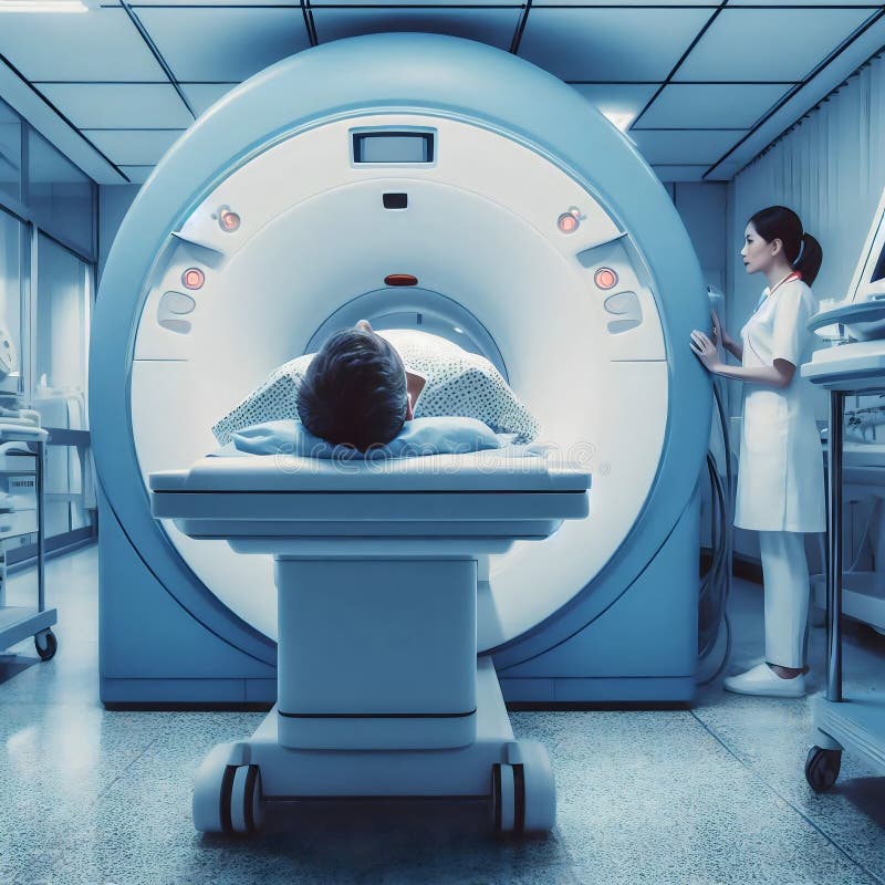 A Man is Undergoing Mri Treatment Stock Illustration - Illustration of ...