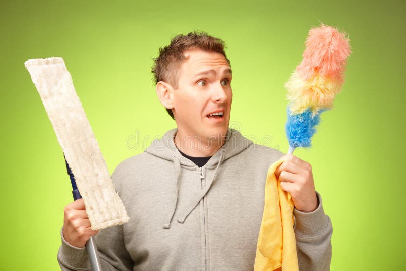 Man Unhappy To Clean the House Stock Image - Image of holding, routine ...