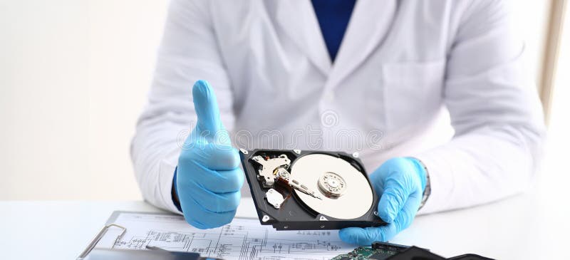 Man in Uniform Hold Disassembled Hard Drive from Computer, Hdd and ...