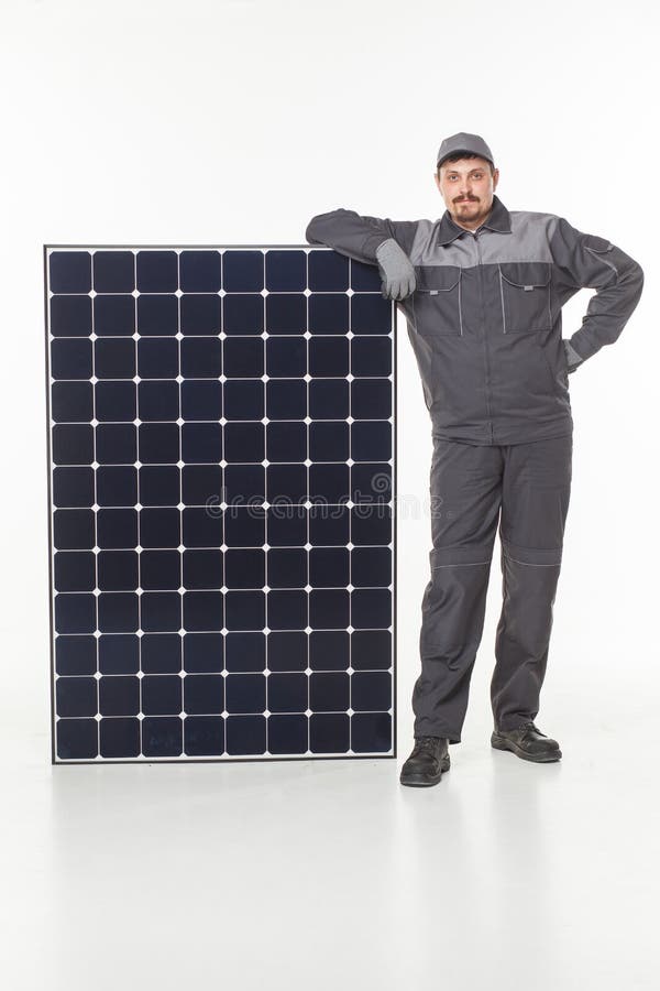 Man in Uniform with a Solar Battery Stock Image - Image of people, cell ...