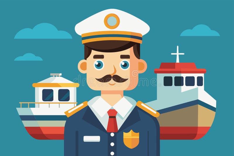 A Man in Uniform is Standing in Front of a Boat, Boat Captain ...