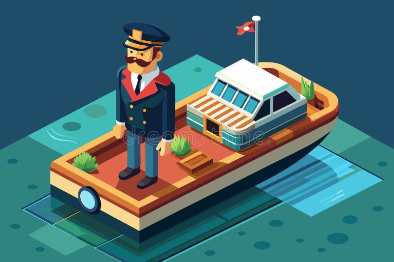 A Man in Uniform Stands on a Small Boat, Ready To Navigate the Waters ...