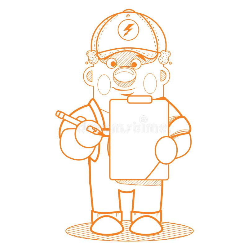 A Man in Uniform Working with a Tablet. Outline Drawing Stock ...