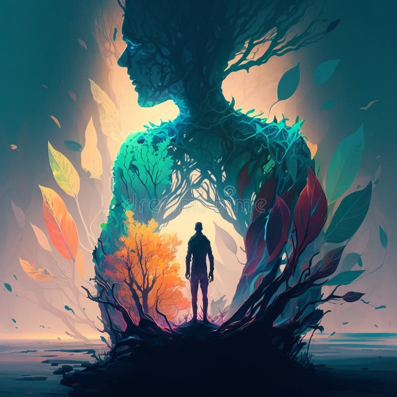 Man in unity with nature stock illustration. Illustration of parent ...