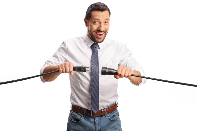Man Unplugging Cables and Looking at Camera Stock Image - Image of ...