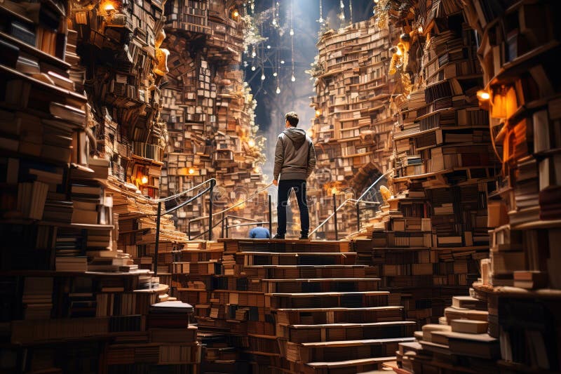 Fantasy Library with Magical Books. AI Generated Stock Illustration ...