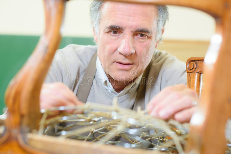 Man Upholstering Chair in Workshop Stock Image - Image of homemade ...