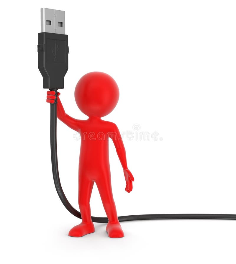 Man and USB Cable (clipping Path Included) Stock Illustration ...