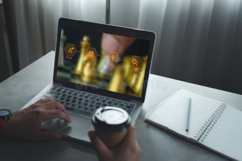 Man Use Computer for Checking To Do on Computer Screen. PDCA Concept ...