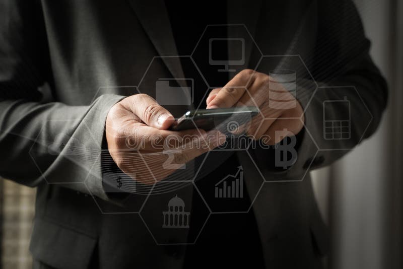 Man Use Digital Phone Typing on Phone Tablet Smartphone Searching ...