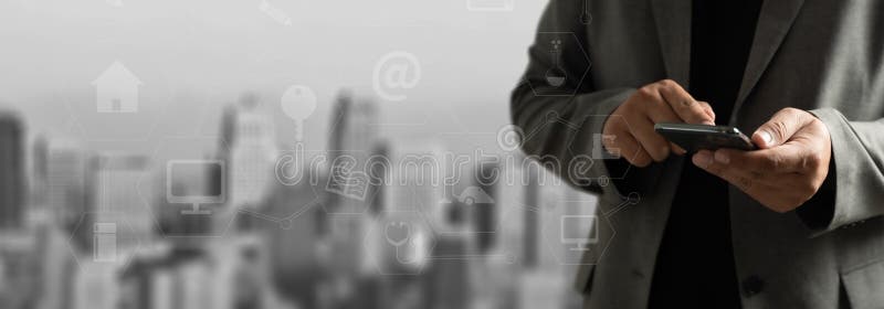 Man Use Digital Phone Typing on Phone Tablet Smartphone Searching ...