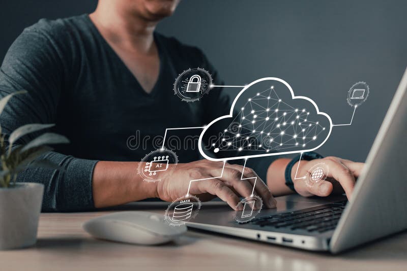 Man Use Icon Cloud Computing Diagram Show on Hand. Data Center Storage.cloud Tech Stock Photo ...