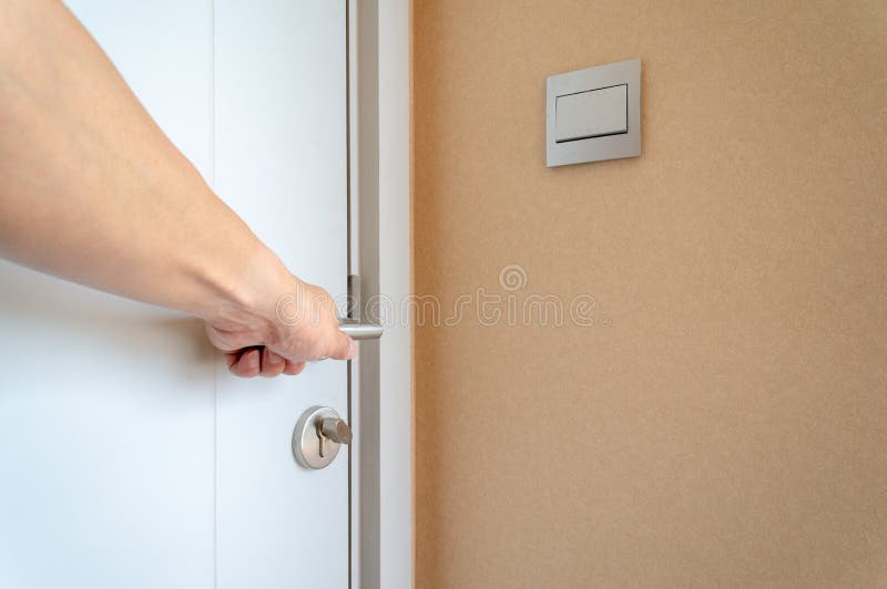 Man try to open the door stock photo. Image of house - 129746636