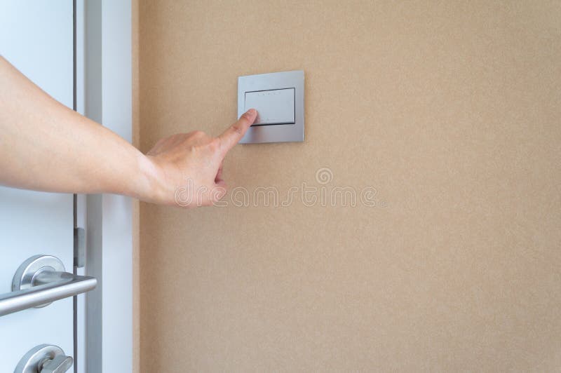 Man Use Left Hand Push Switch Stock Photo - Image of person, electrical ...