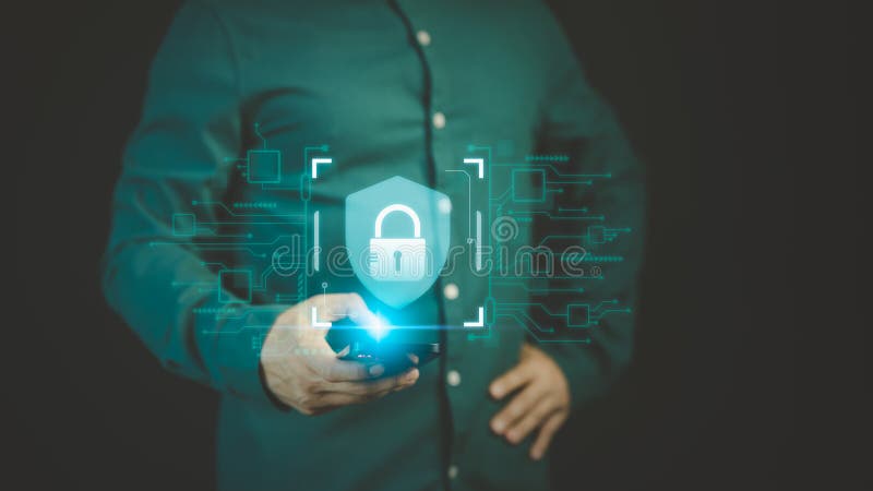 Man Use Mobile Phone Cybersecurity Privacy Icon Security Protection ...