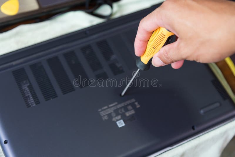 Use Screwdriver Turn the for Open Laptop Case Stock Photo - Image of ...