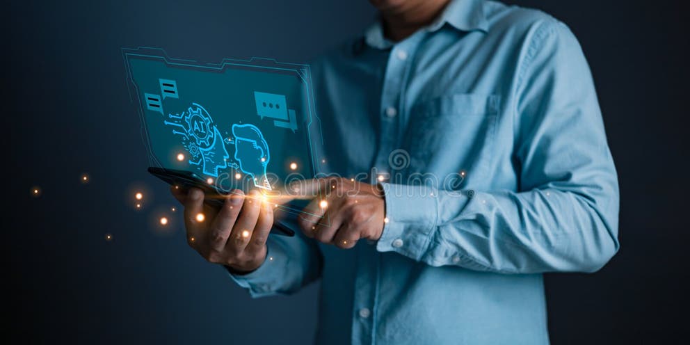 Man Use Smartphone Command Prompt Ai Chat. Digital Artificial ...