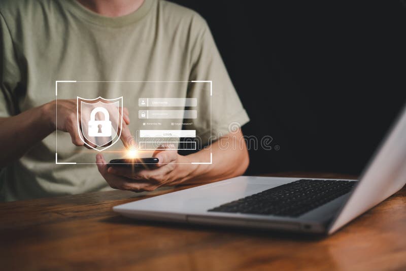 Man Use Smartphone with Username and Password for Technology Cyber ...