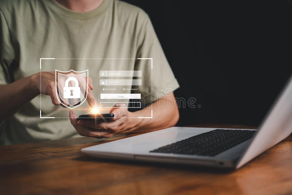 Man Use Smartphone With Username And Password For Technology Cyber Security Internet And