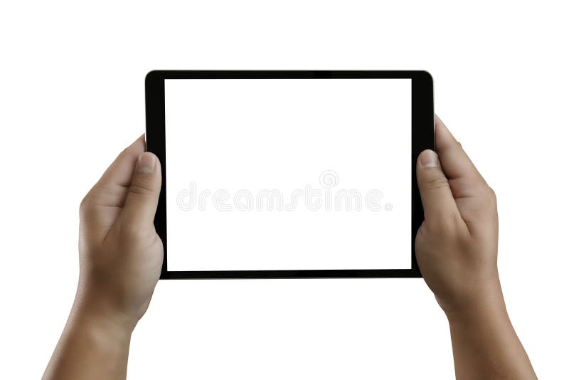 Man Use Tablet Hands Close Up Hands Multitasking Tablet Blank White ...