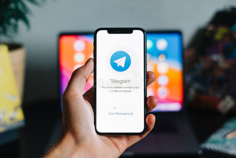 Man Use Telegram App, Telegram Logo on the Screen Editorial Photography ...
