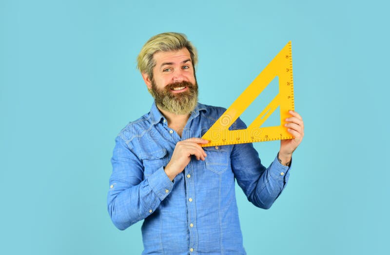 Man Use Triangle. Math or Mathematics. Stem Education Concept. Study ...