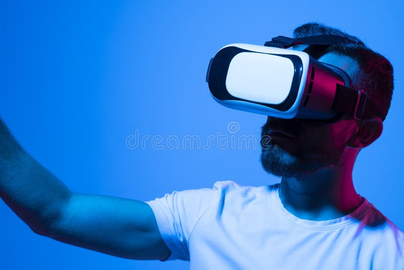 Man Use a VR Headset. Future Technology, Online Game, Virtual Reality ...