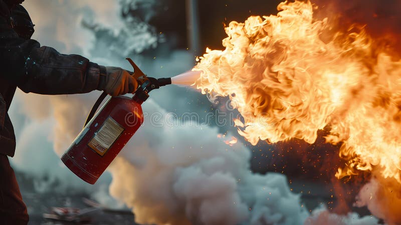 Man Used a Fire Extinguisher To Put Out the Fire Close-up Stock Photo ...
