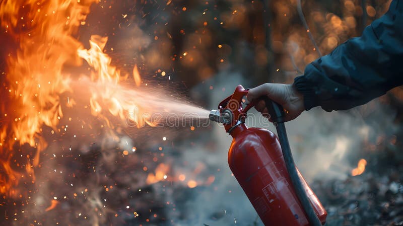 Man Used a Fire Extinguisher To Put Out the Fire Close-up. Stock Image ...
