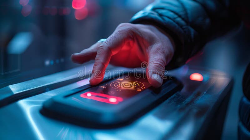 A Man Uses a Biometric Scanner on a Modern Entry System Stock ...