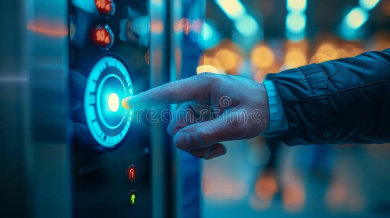 A Man Uses a Biometric Scanner on a Modern Entry System Stock ...