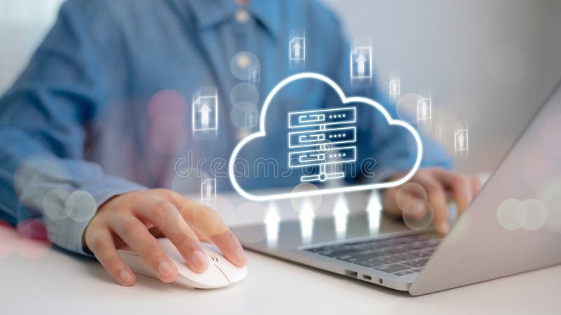 Man Uses Cloud Technology and File Transfer Backup Copy, Global Business Internet for ...