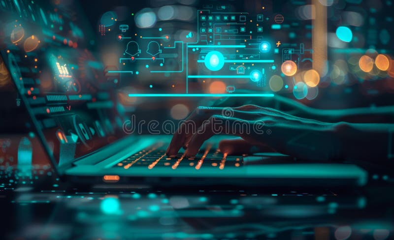 Man Uses A Command Prompt To Command A Robot And Create Something
