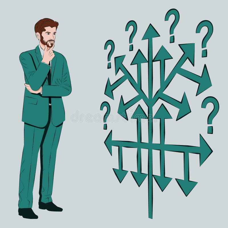 A Man Uses a Decision Tree. Outline Stock Vector - Illustration of ...