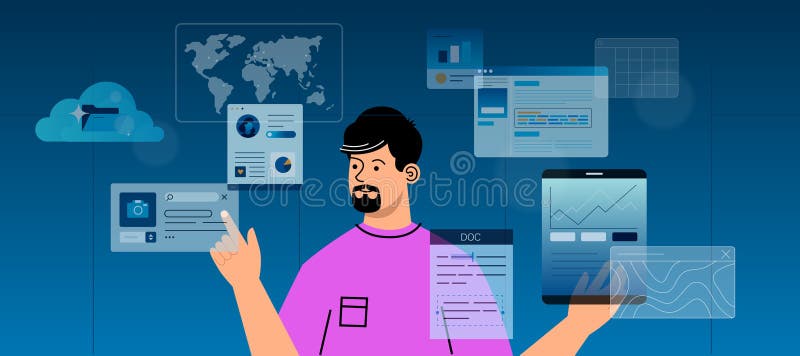 A Man Uses an Intelligent Interface. Stock Illustration - Illustration ...