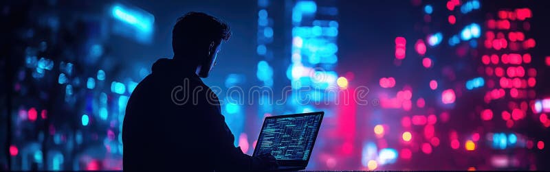 A Man Uses a Laptop and Mobile Phone, Exploring Technology Amid a ...