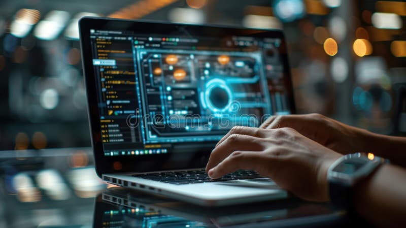 Man Uses Laptop To Search Smart Open Artificial Intelligence Technology ... Man Uses Laptop To Search Smart Open Artificial Intelligence Technology ...